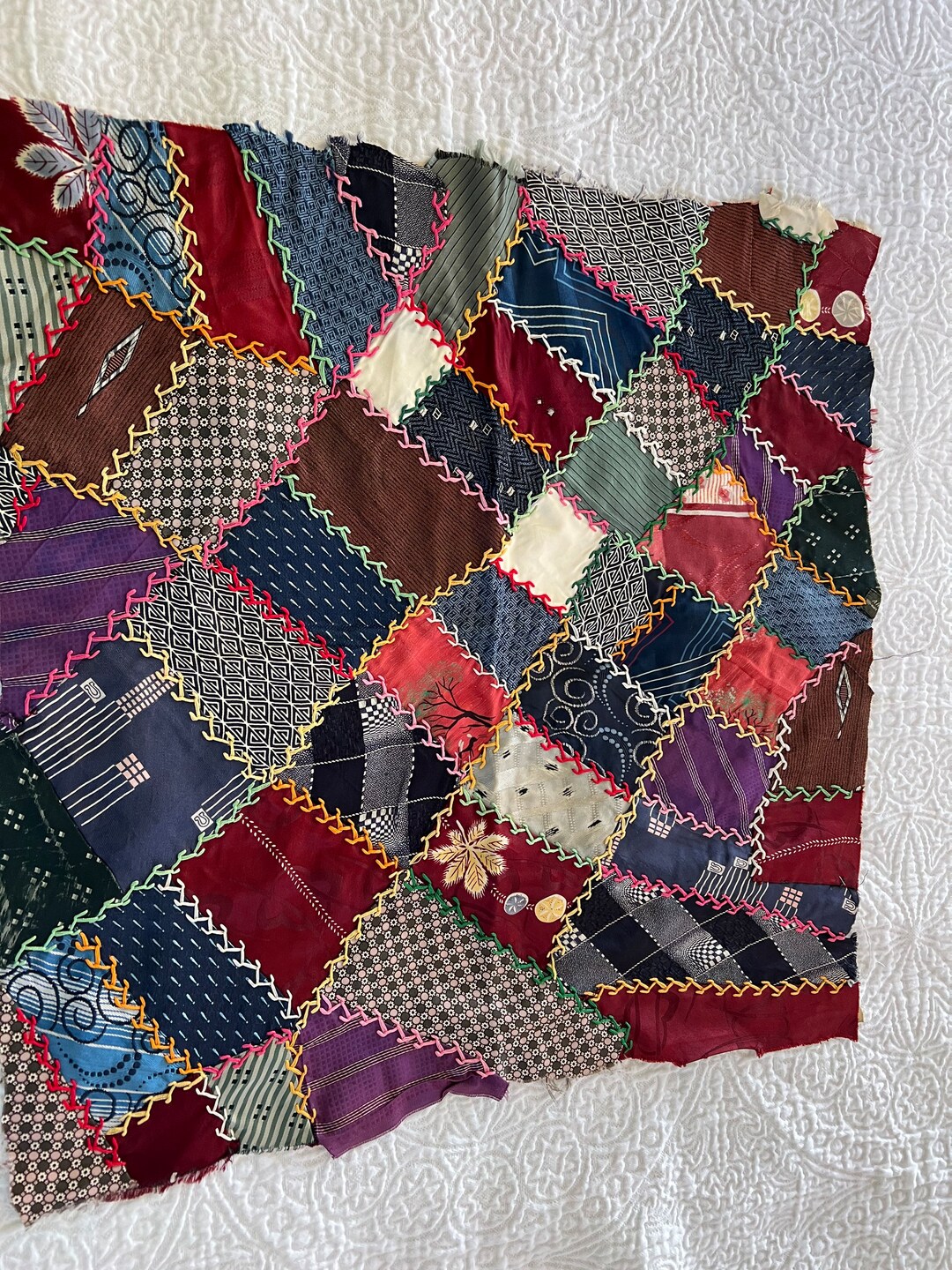 Antique 21 X 21 Square Victorian Satin Square With Brightly Colored ...