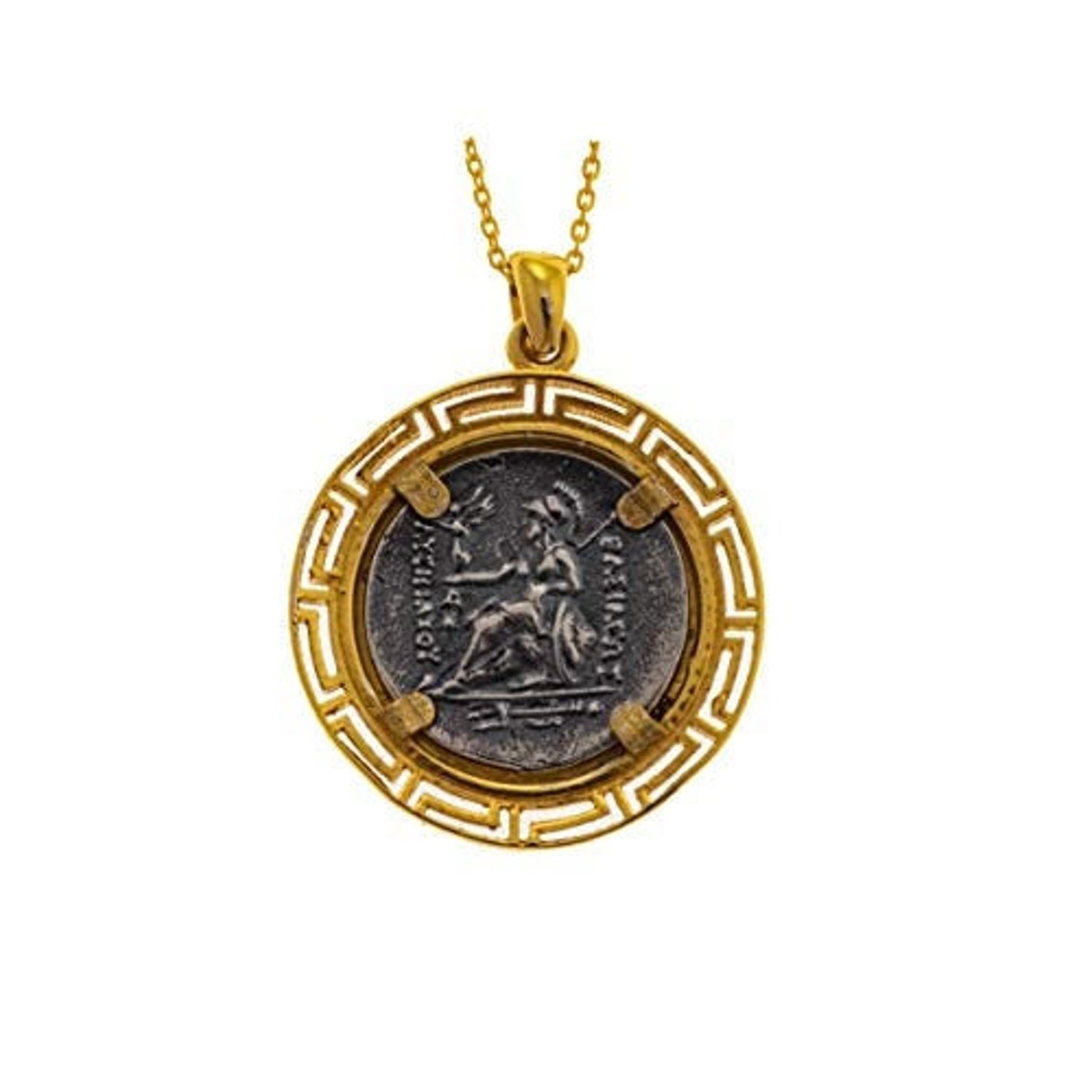 Alexander the Great Greek Big Coin Pendant 925 Sterling Silver Gold ...