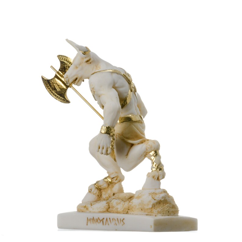 Minotaur Greek Mythology With Labrys Statue Gold Alabaster | Etsy