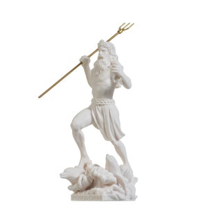 Poseidon Greek God of the Sea With Trident Statue Figurine Alabaster 9. ...