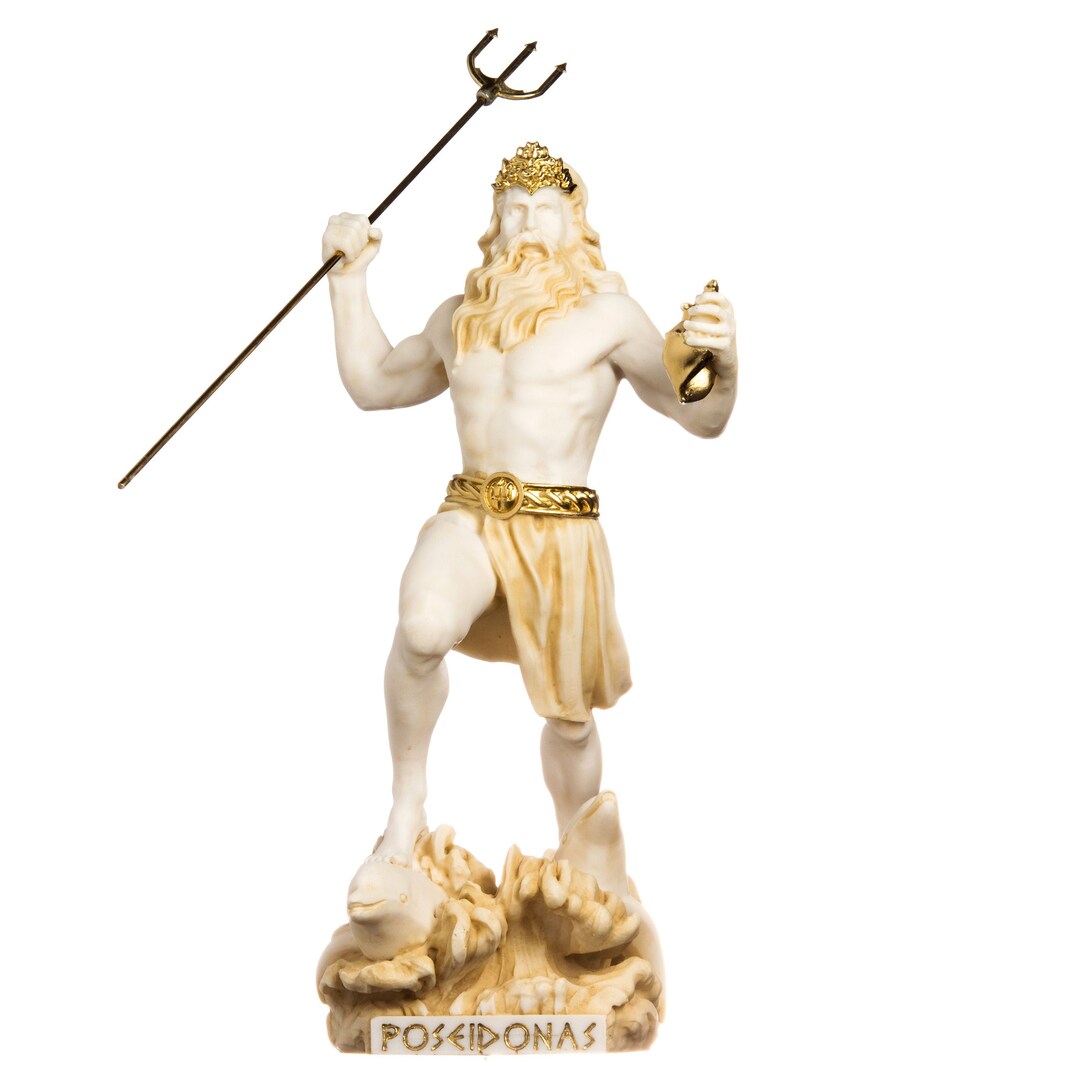 Poseidon Greek God of the Sea With Trident Statue Figurine Gold ...