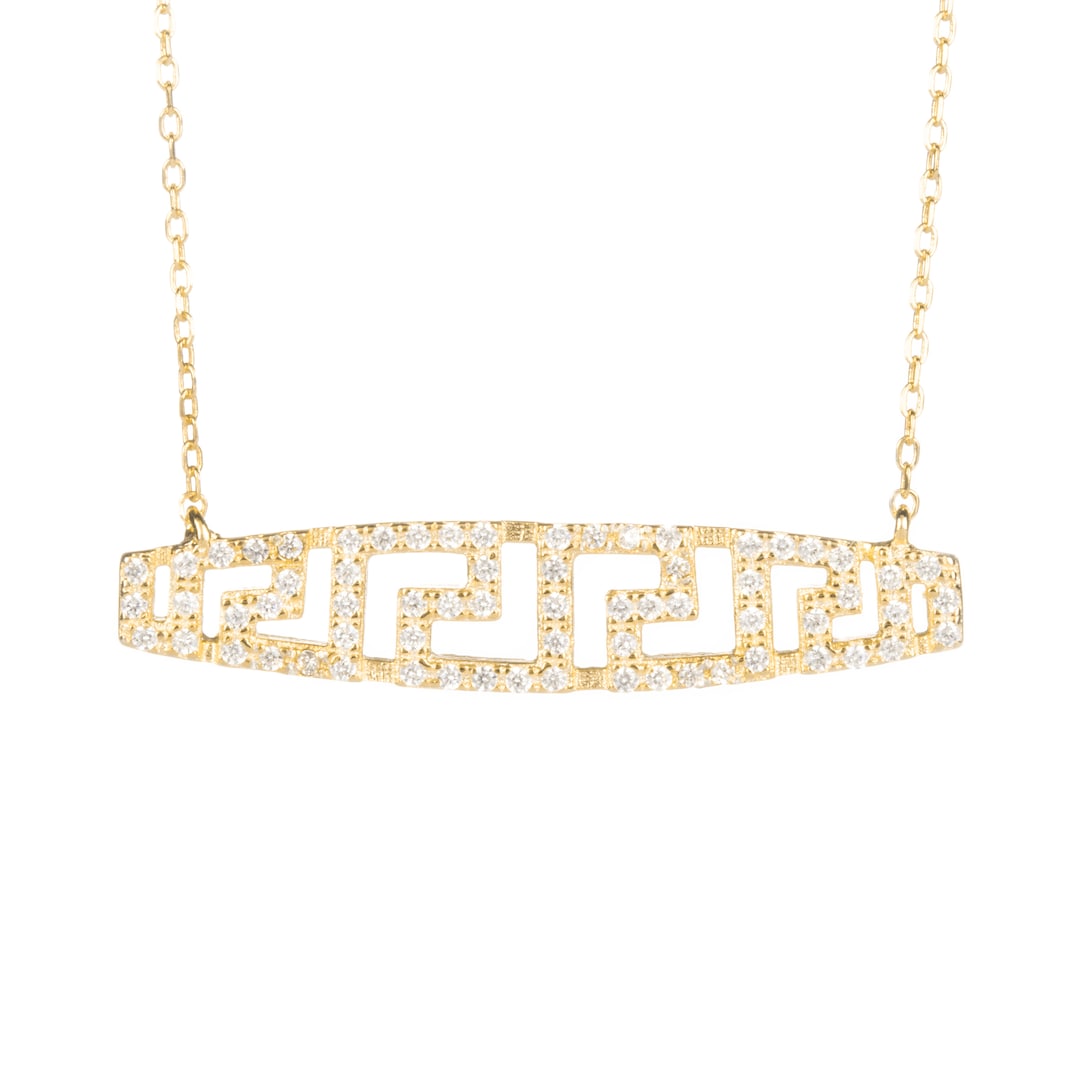 Ancient Greek Meander With Zircon Gemstones Necklace 925 Sterling ...