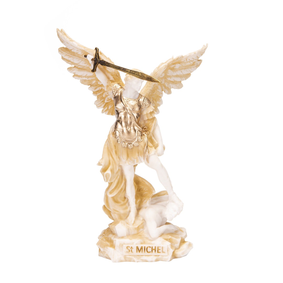 Archangel Holy Michael Statue Sculpture Vs Lucifer Gold Tone 9.05 ...