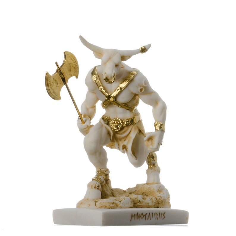 Minotaur Greek Mythology With Labrys Statue Gold Alabaster | Etsy