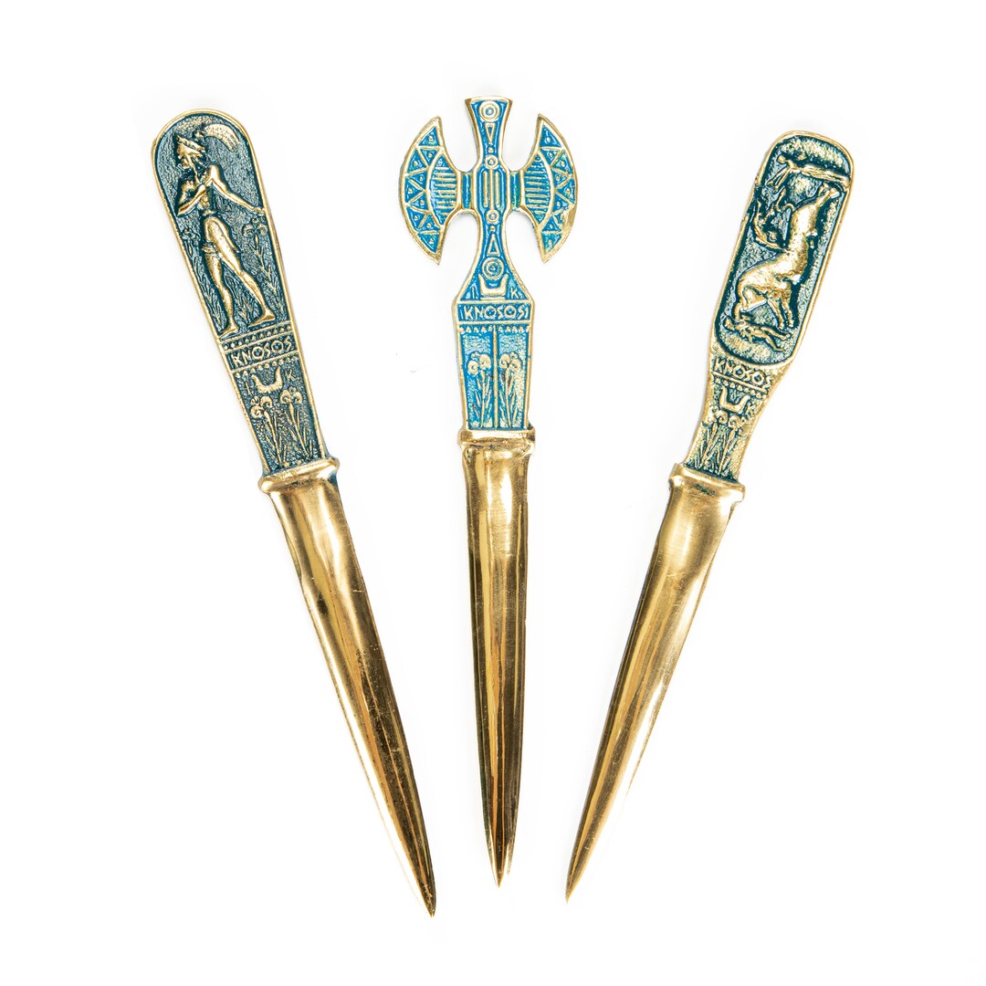 Set 3 Letter Openers Knossos Labrys Bull Prince of Lilies Crete Minoan ...