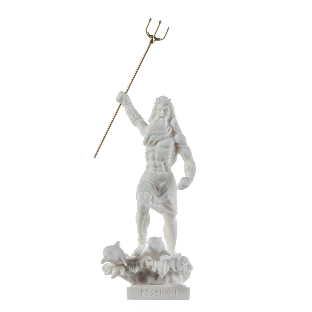Poseidon Greek God of the Sea With Trident Alabaster Statue Figurine 6. ...