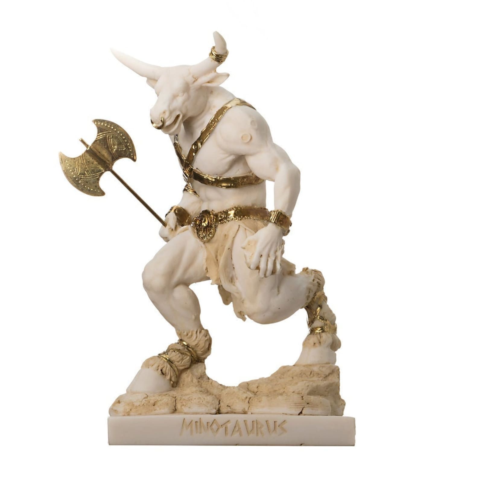 Minotaur Greek Mythology With Labrys Statue Gold Alabaster 8'' - Etsy