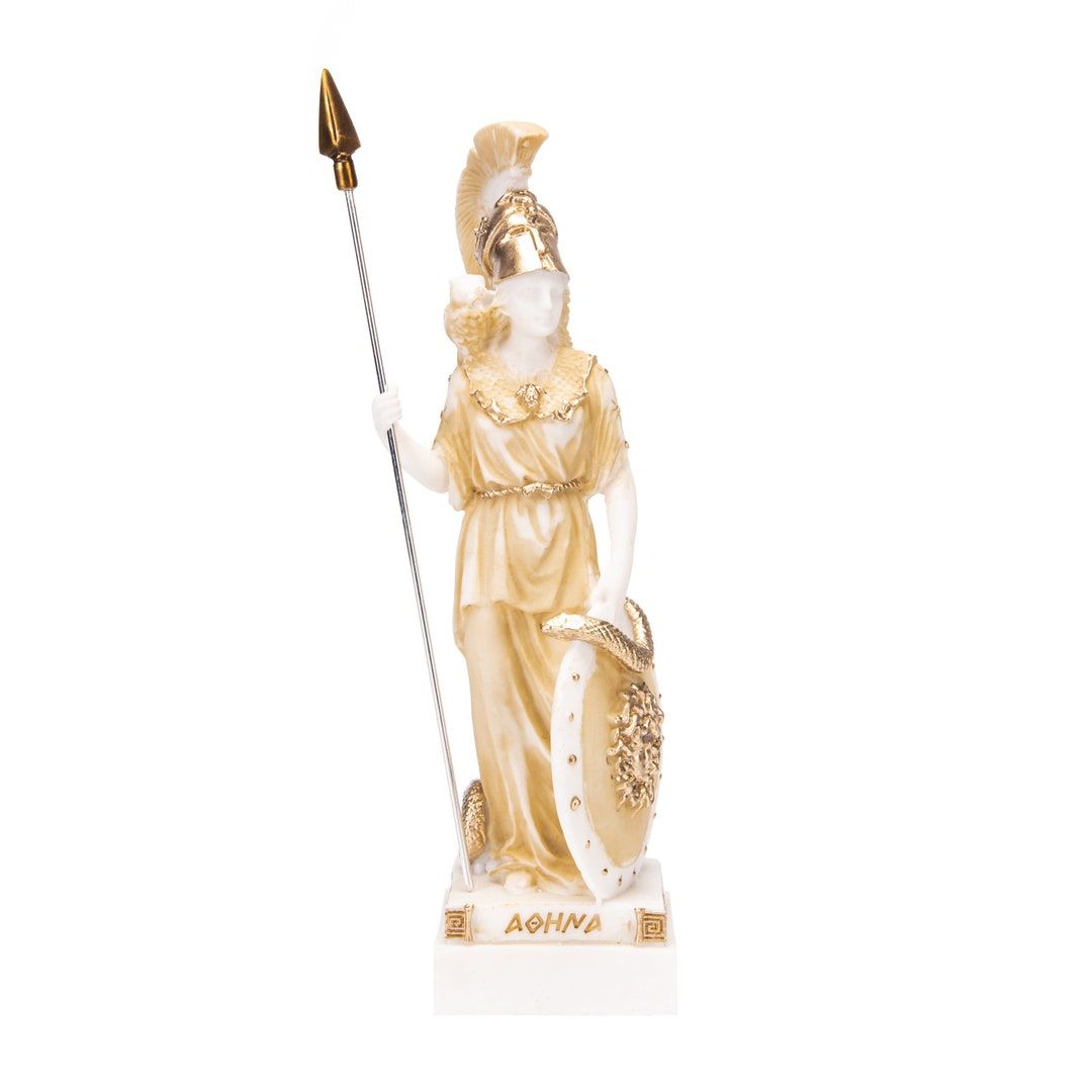 Athena With Owl Medusa Holding Shield Greek Goddess Alabaster Statue ...