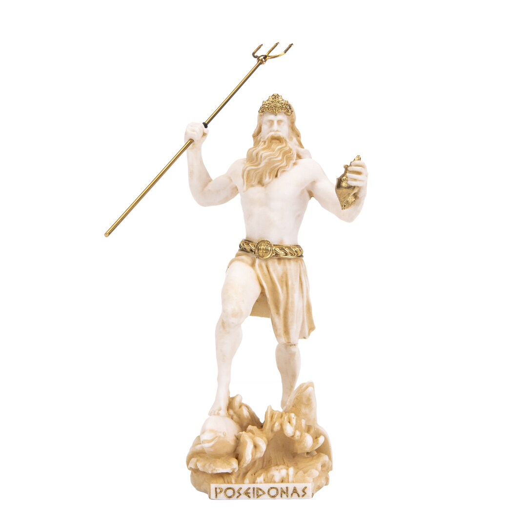 Poseidon Greek God of the Sea With Trident Statue Figurine Gold ...