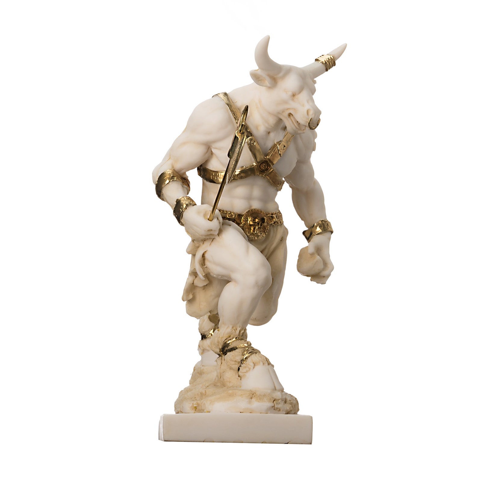 Minotaur Greek Mythology With Labrys Statue Gold Alabaster - Etsy