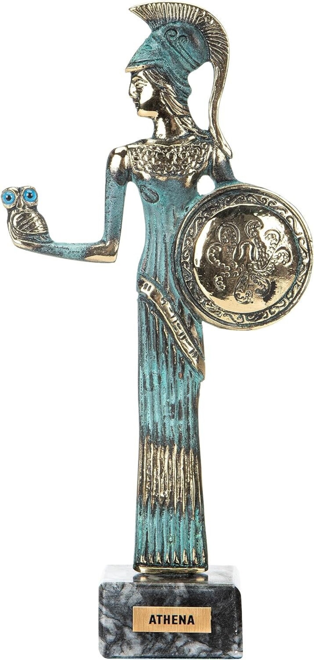 Diosa Atenea con Búho y Escudo, Bronce Macizo Hecho a Mano, 10,03 ...