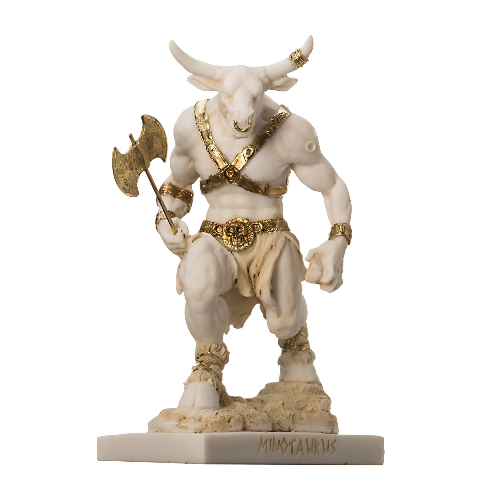 Minotaur Greek Mythology With Labrys Statue Gold Alabaster 8'' - Etsy