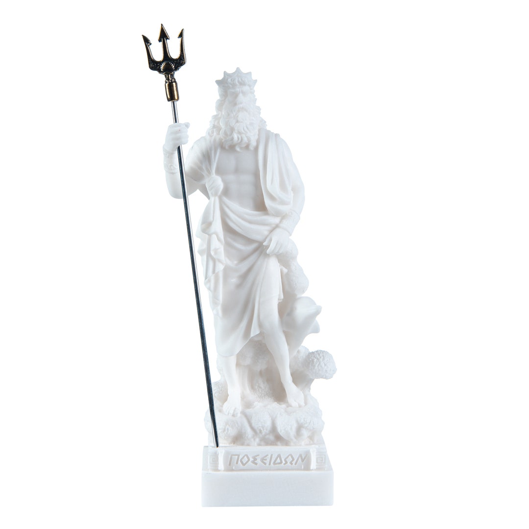 Poseidon Greek God of the Sea With Trident Statue Figurine Alabaster 7 ...