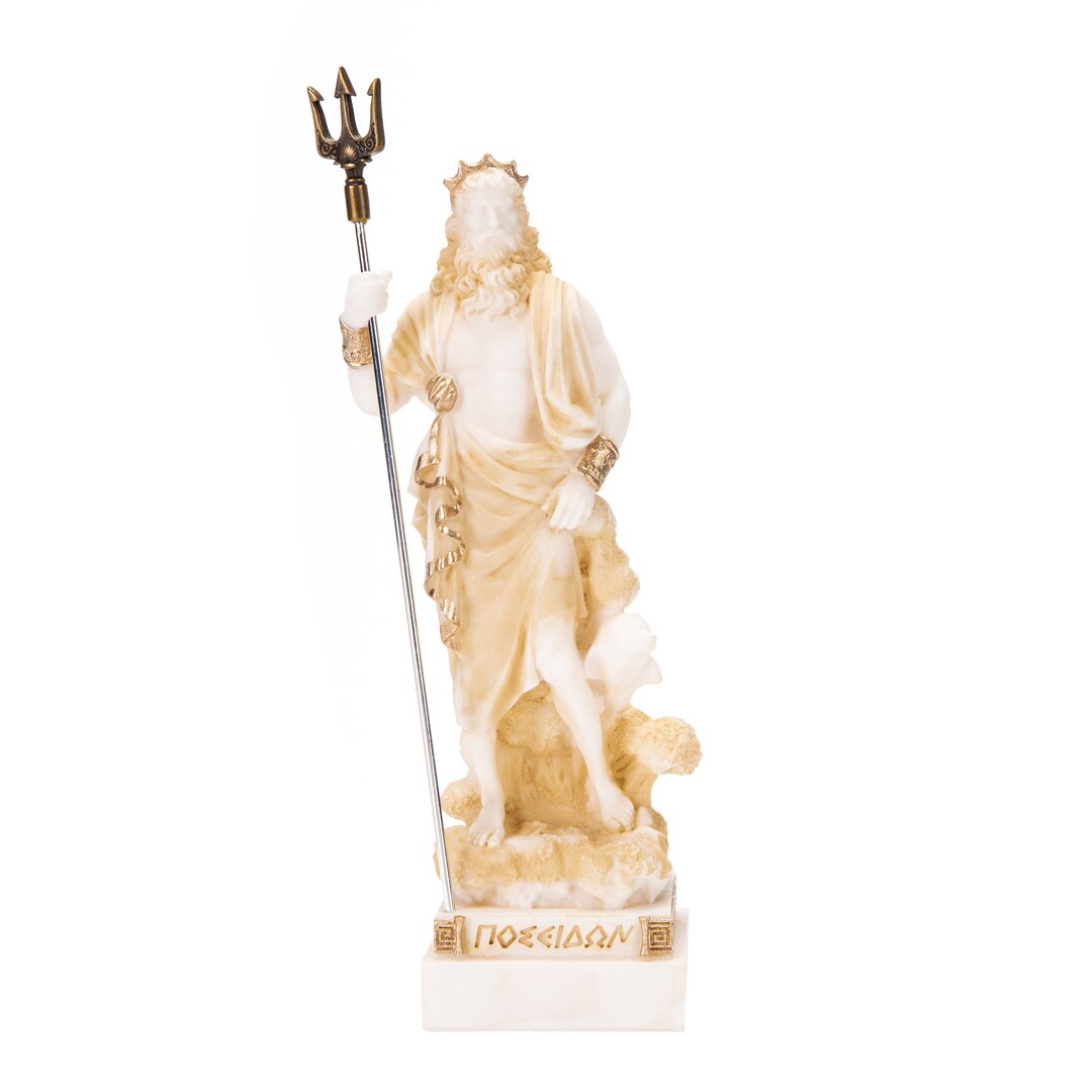 Poseidon Greek God of the Sea With Trident Statue Figurine Gold ...