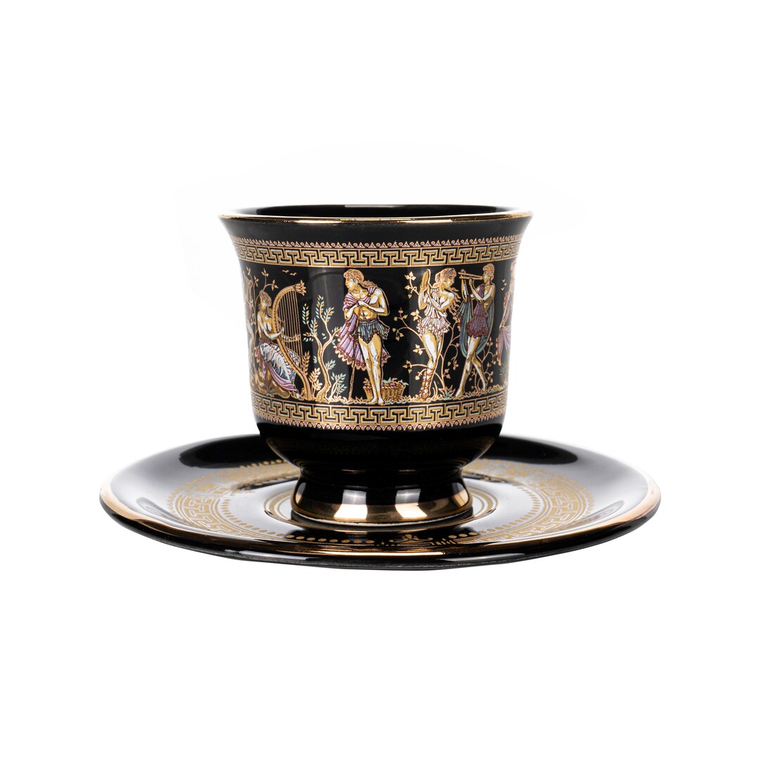 Ancient Greek Gods With Meander Porcelain Coffee Cups With Saucers Set ...