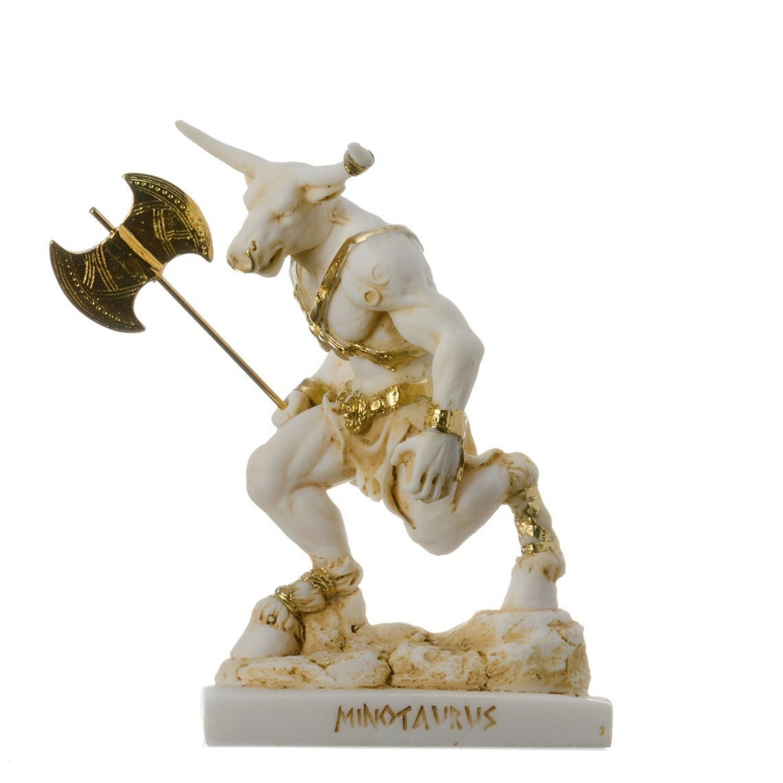 Minotaur Greek Mythology With Labrys Statue Gold Alabaster 5.9'' - Etsy