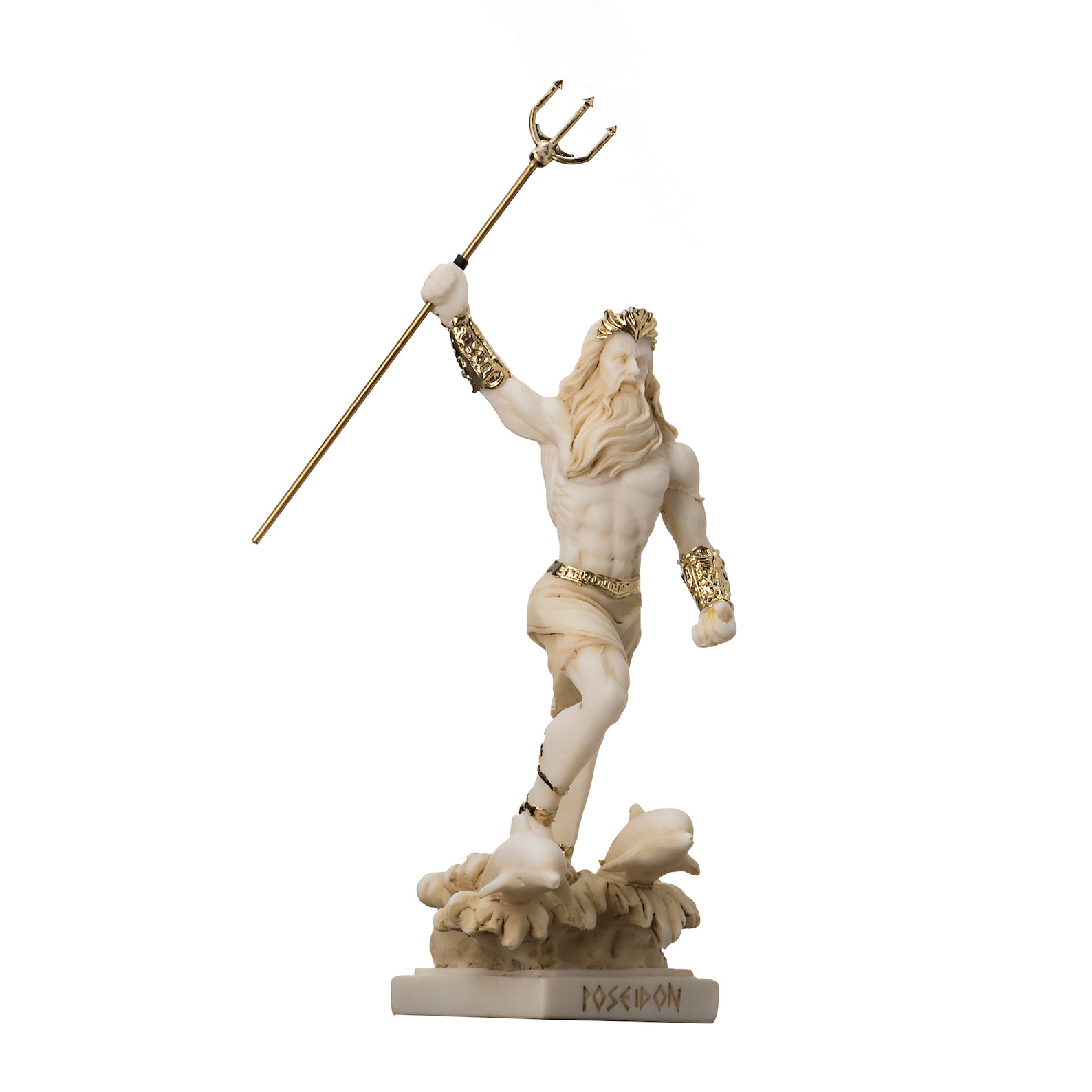 Poseidon Greek God of the Sea With Trident Statue Figurine Gold ...