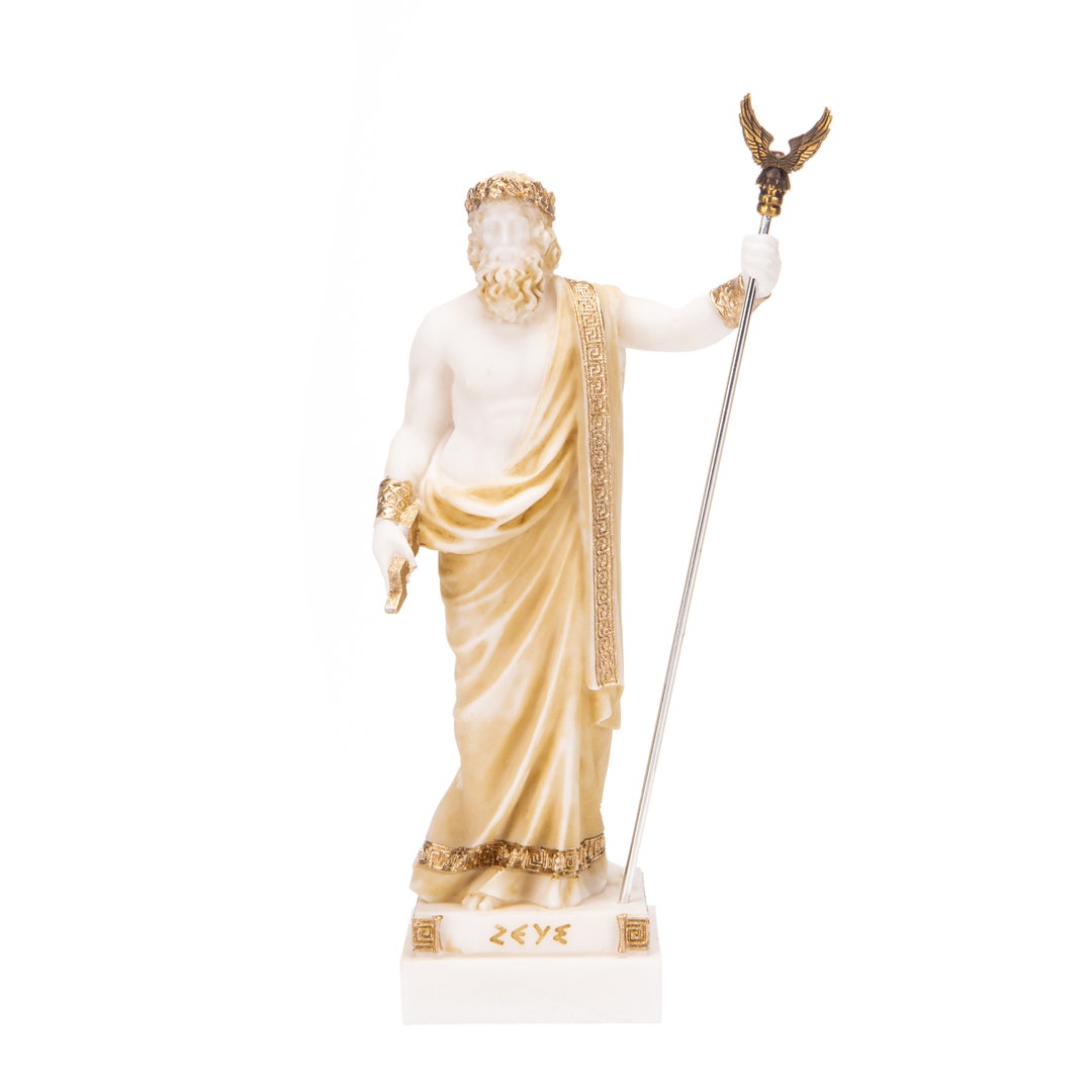 Zeus Greek God Jupiter Thunder Statue Figurine Gold Alabaster 7.08 ...