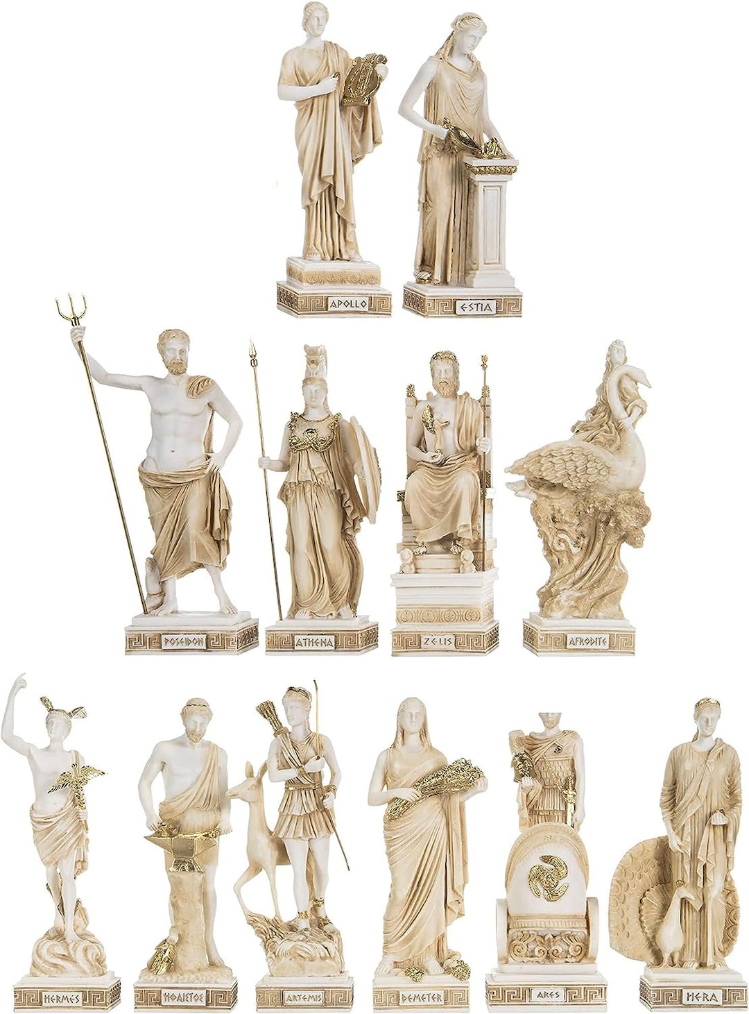Set All the 12 Olympian Gods of Mount Olympus Gold Tone Alabaster 10.23 ...