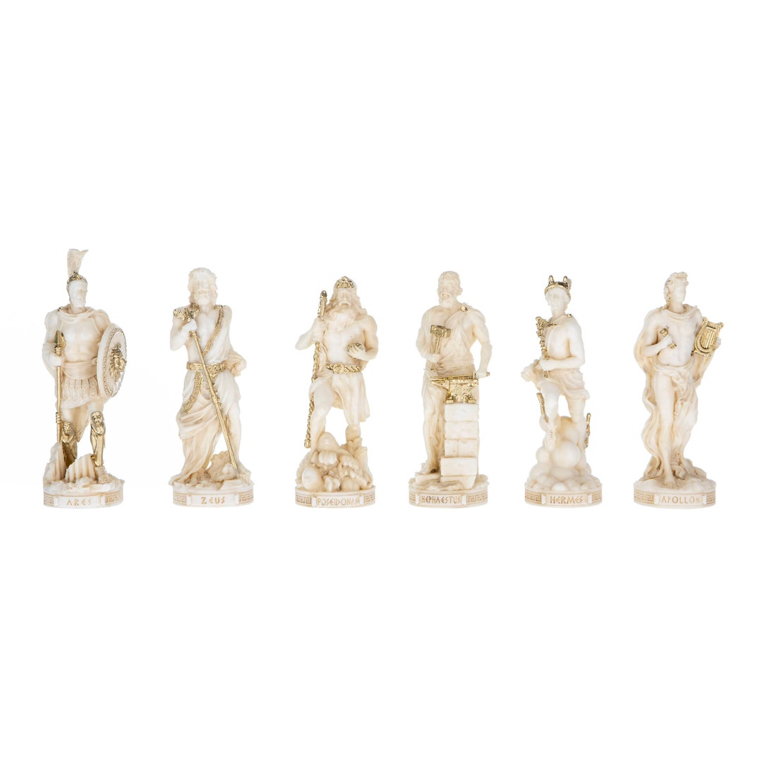 Set All the 6 Olympian Gods of Mount Olympus Gold Tone Alabaster 4.3 ...