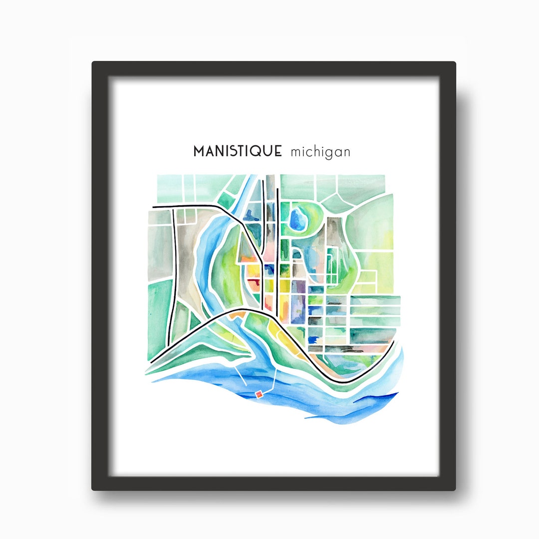 Manistique Map Watercolor Print - Etsy