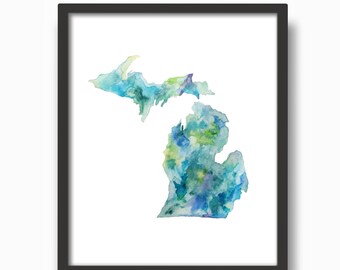 Michigan Painting, Great Lakes Watercolor Print - Etsy
