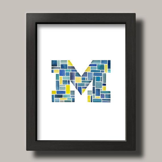 University of Michigan Block M Watercolor Print - Etsy