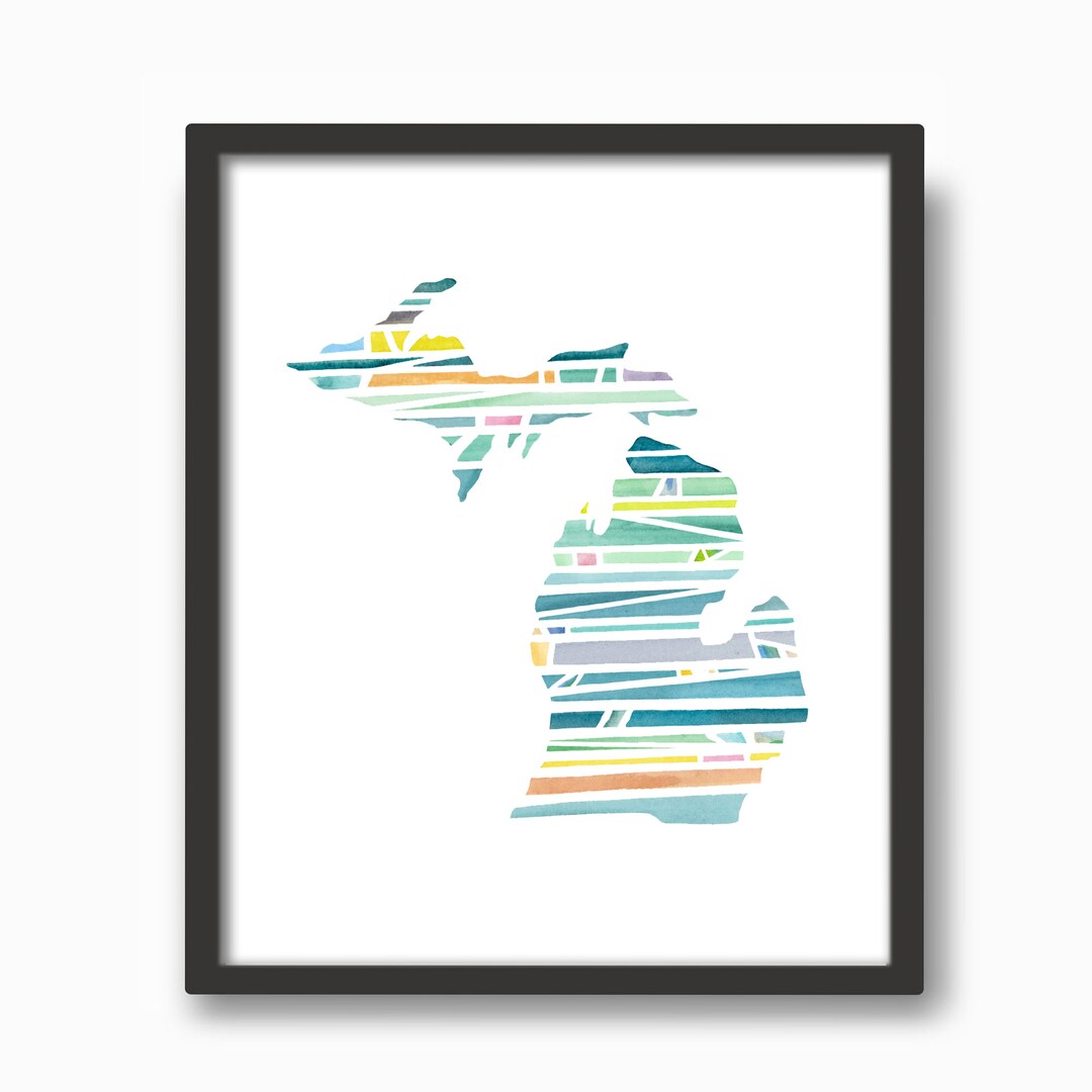Striped Michigan Watercolor Print - Etsy