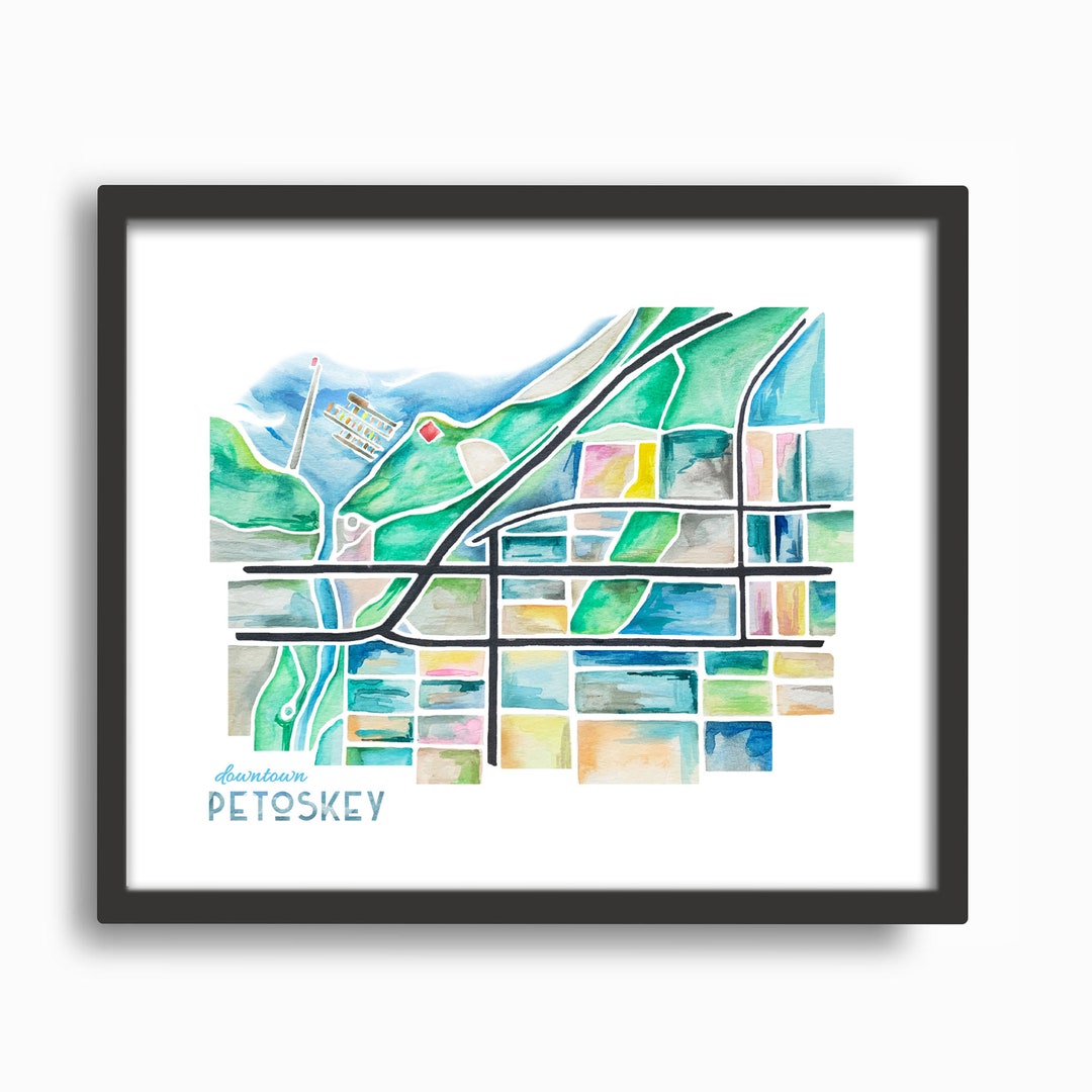 Petoskey Map downtown Watercolor Print - Etsy