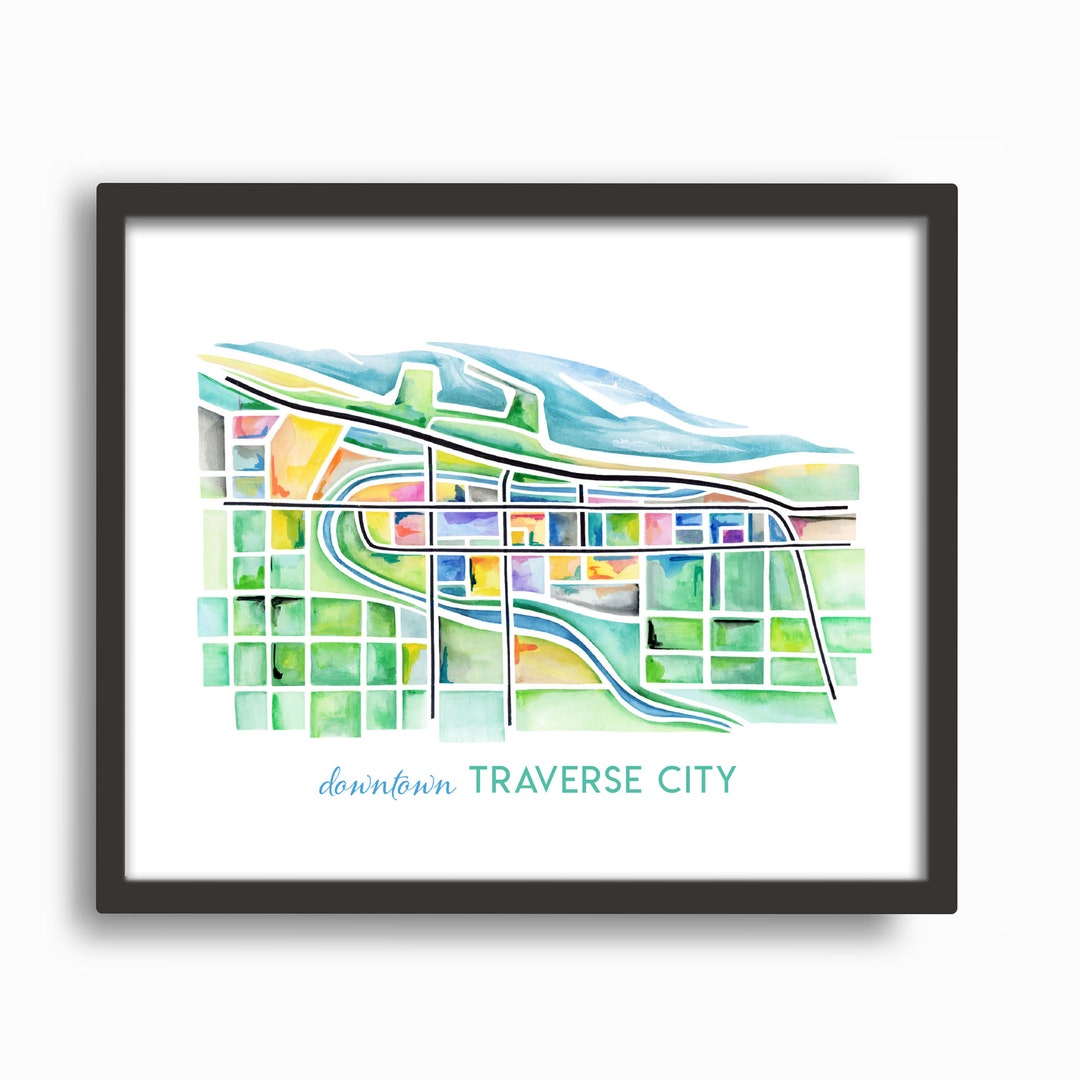 Traverse City Map Watercolor Print - Etsy
