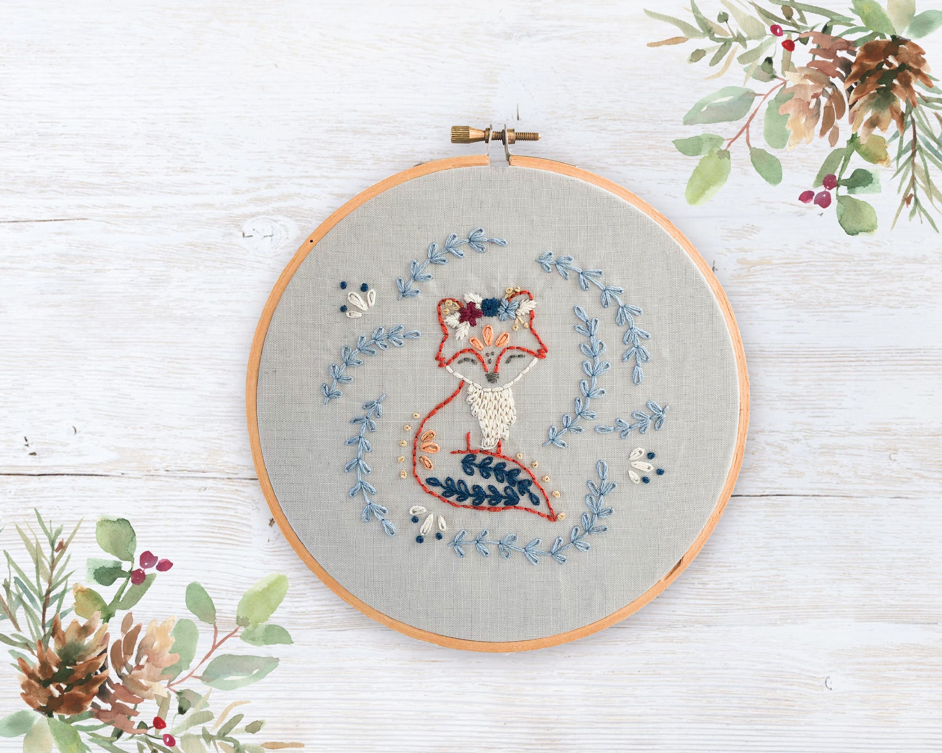 Penny the Fox Hand Embroidery Pattern - Digital PDF Pattern, Folk Art ...