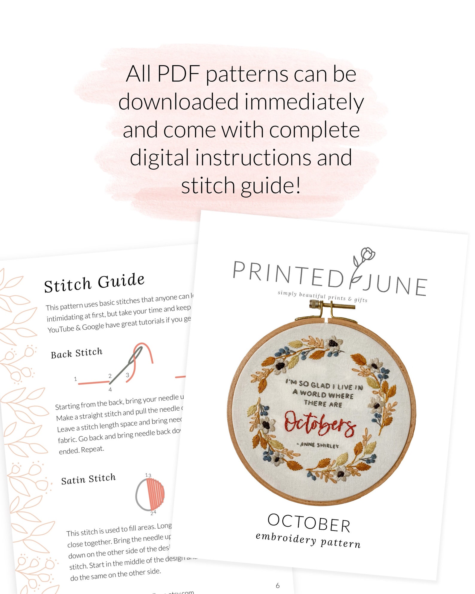 Fall Embroidery Pattern Digital PDF Pattern October - Etsy