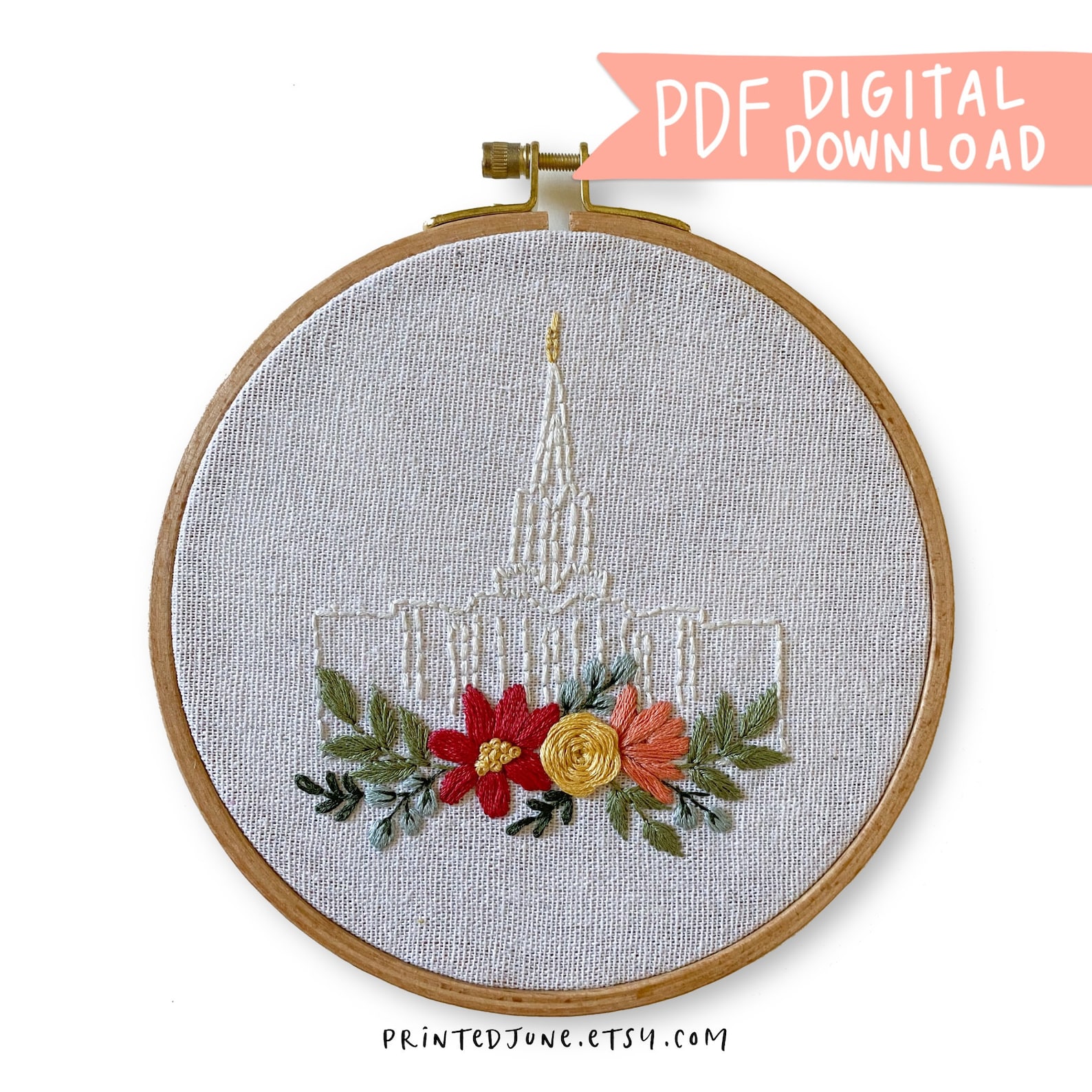Jordan River Utah LDS Temple Hand Embroidery Pattern - Digital PDF ...