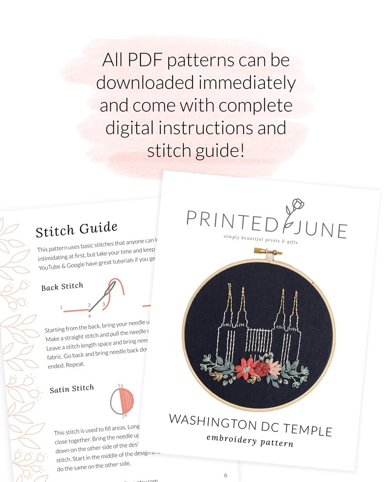 Washington DC LDS Temple Hand Embroidery Pattern Digital PDF - Etsy