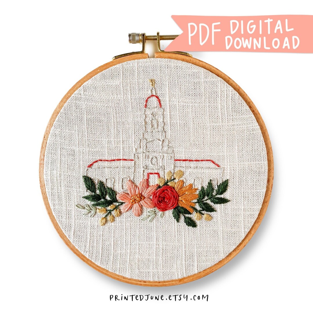 Puebla Mexico LDS Temple Hand Embroidery Pattern, Digital PDF Pattern ...