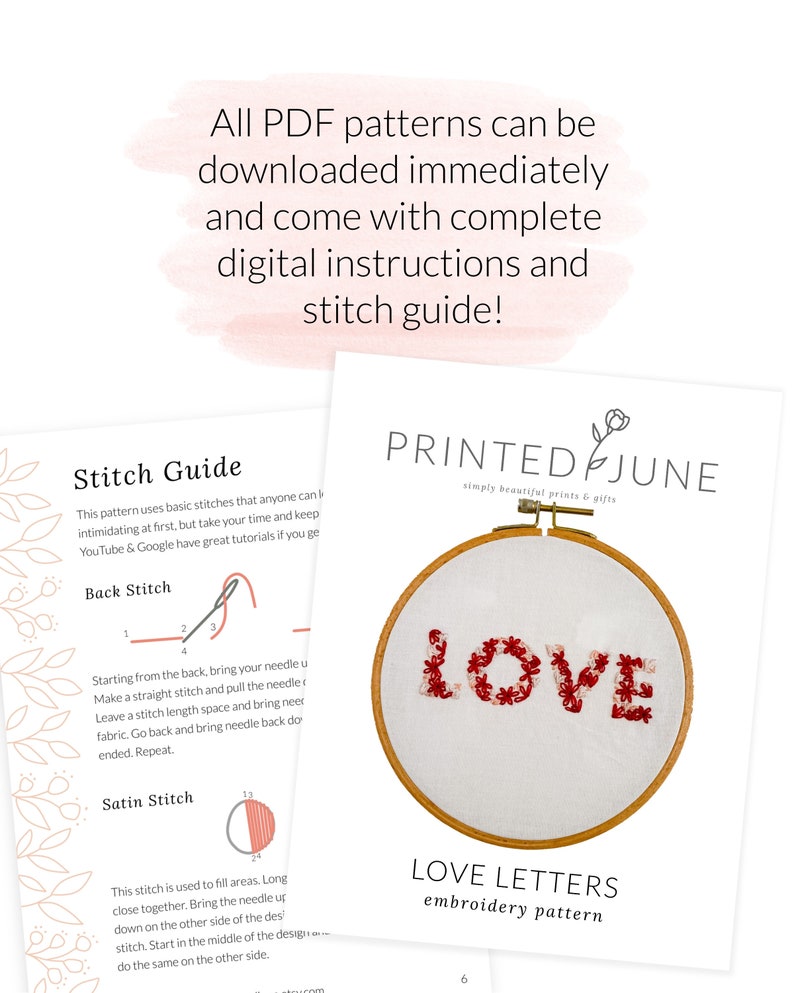 Love Letters Hand Embroidery Pattern - Digital PDF Embroidery Pattern ...