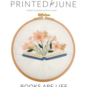 Books Are Life Hand Embroidery Pattern, Digital PDF Pattern, Beginner ...
