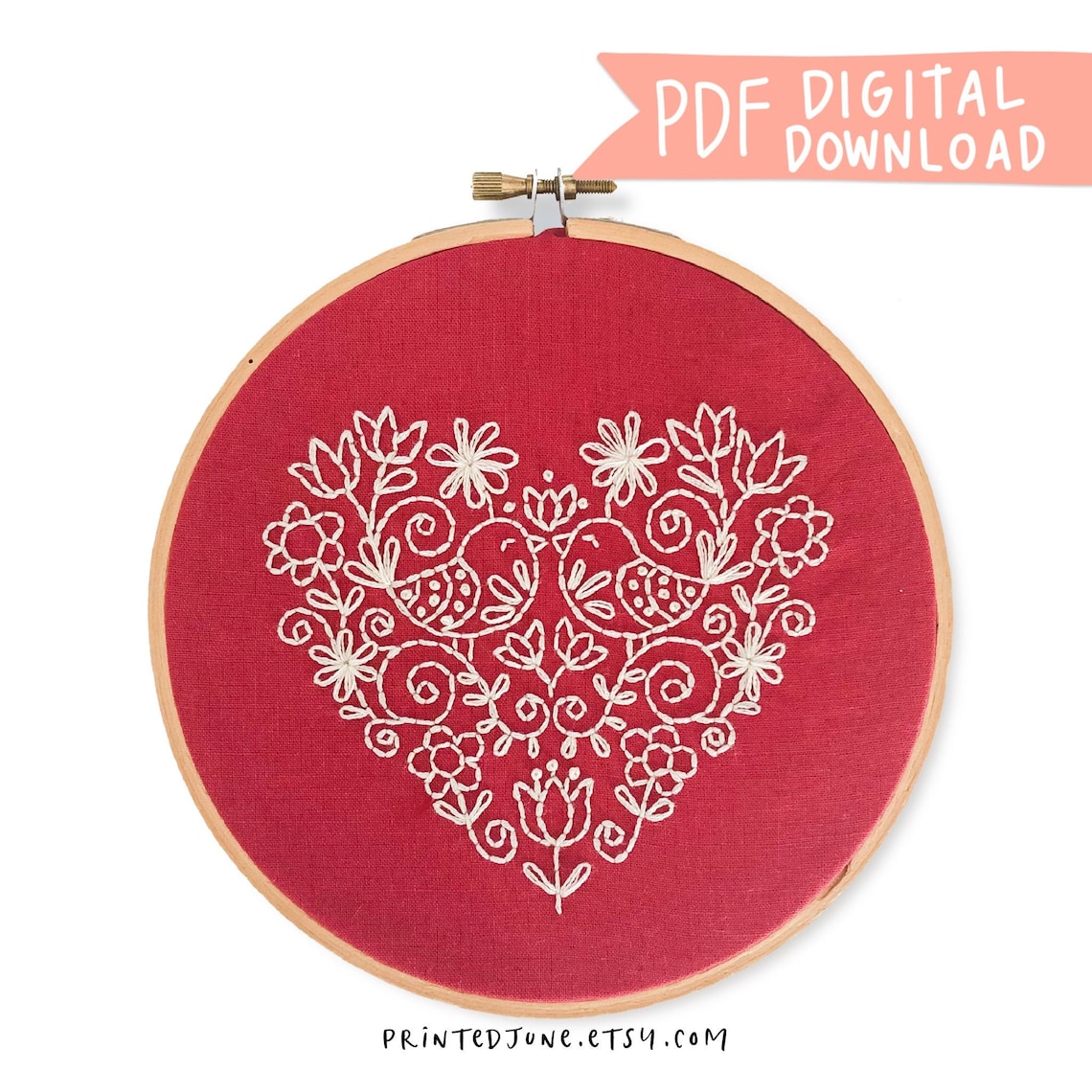 Love Birds Hand Embroidery Pattern Digital PDF Pattern Folk - Etsy