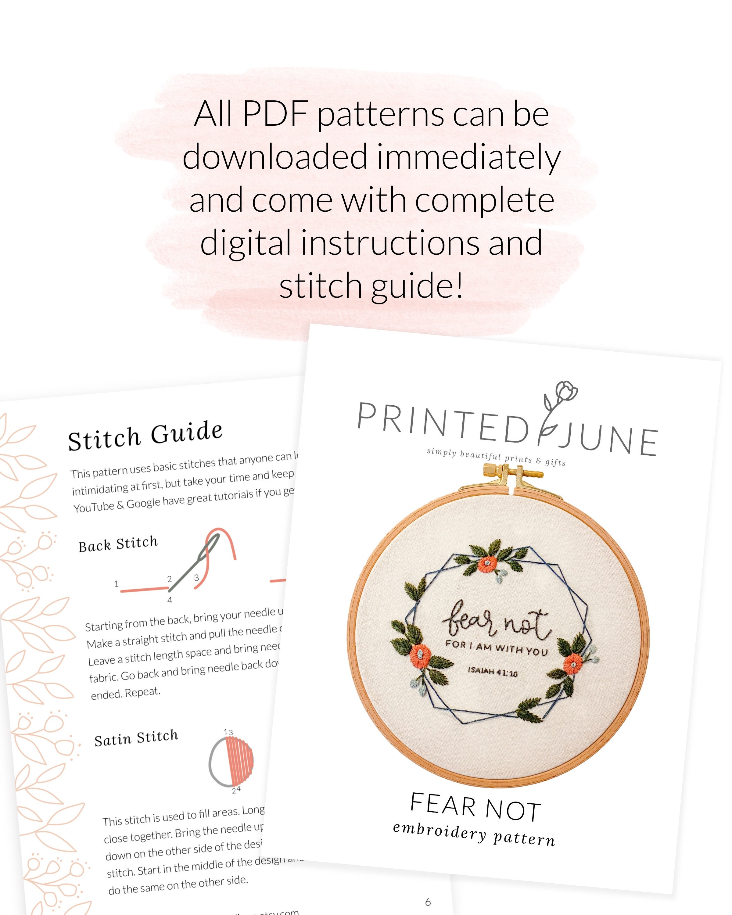 Fear Not Hand Embroidery Digital PDF Pattern Christian - Etsy