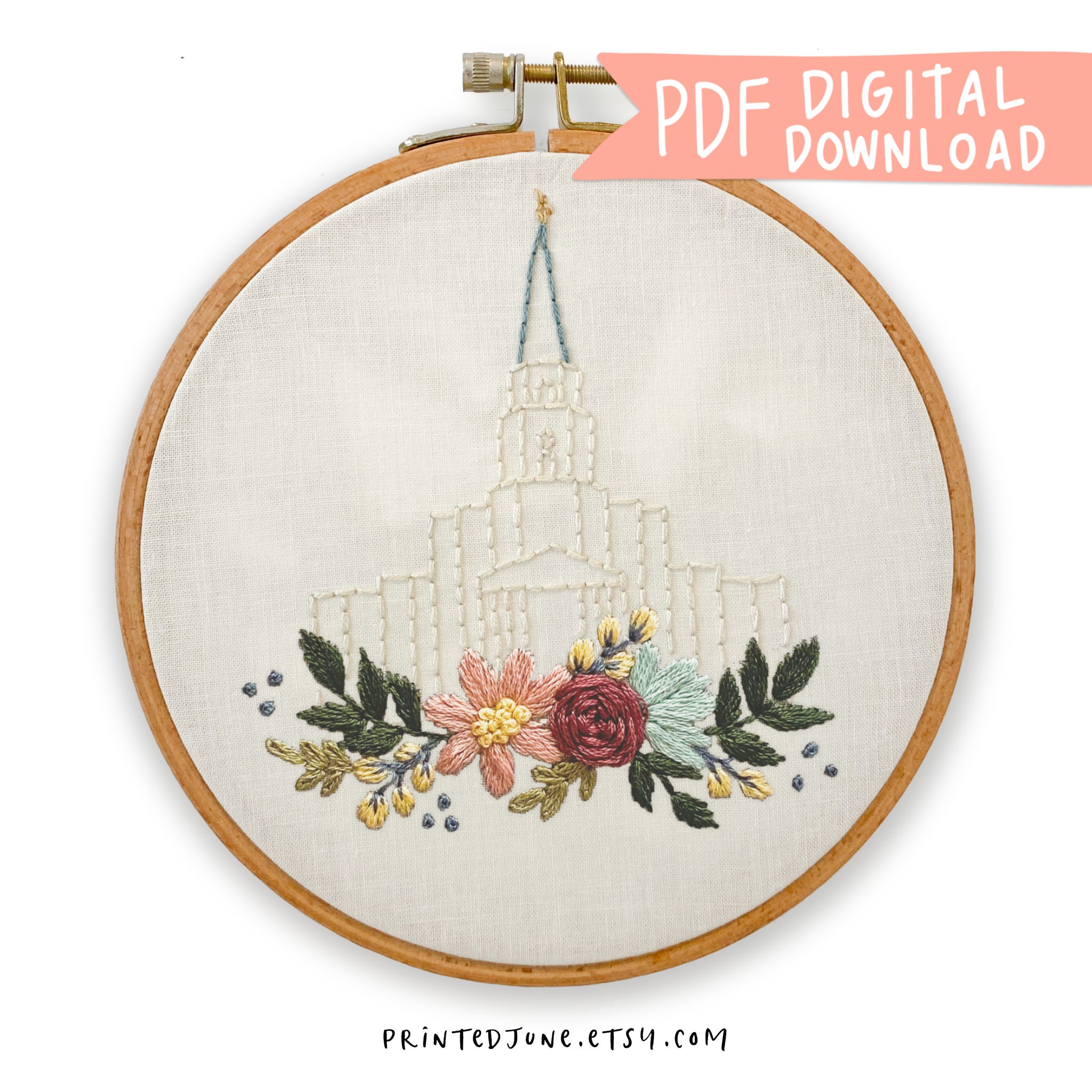 Houston Texas LDS Temple Hand Embroidery Pattern, Digital PDF Pattern ...