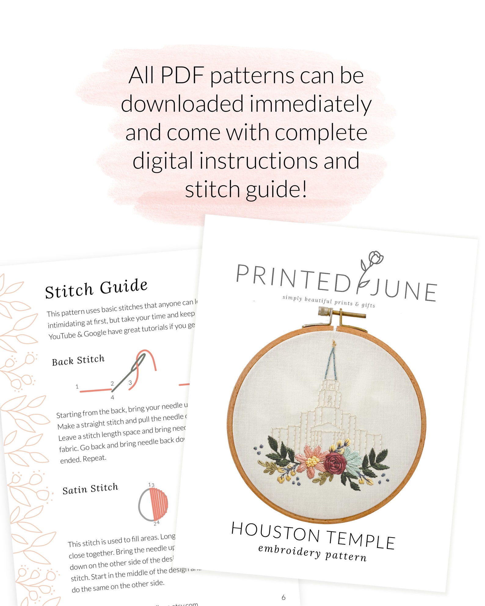 Houston Texas LDS Temple Hand Embroidery Pattern, Digital PDF Pattern ...