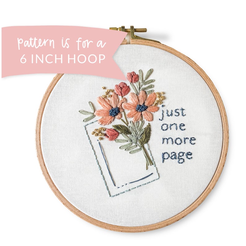 Just One More Page Hand Embroidery Pattern, Digital PDF Pattern ...