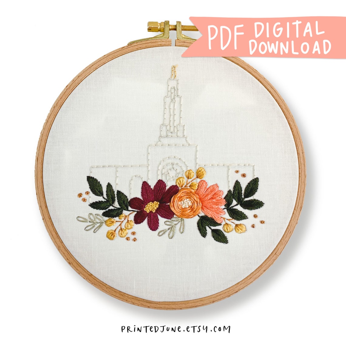 Redlands California LDS Temple Hand Embroidery Pattern, Digital Pattern ...