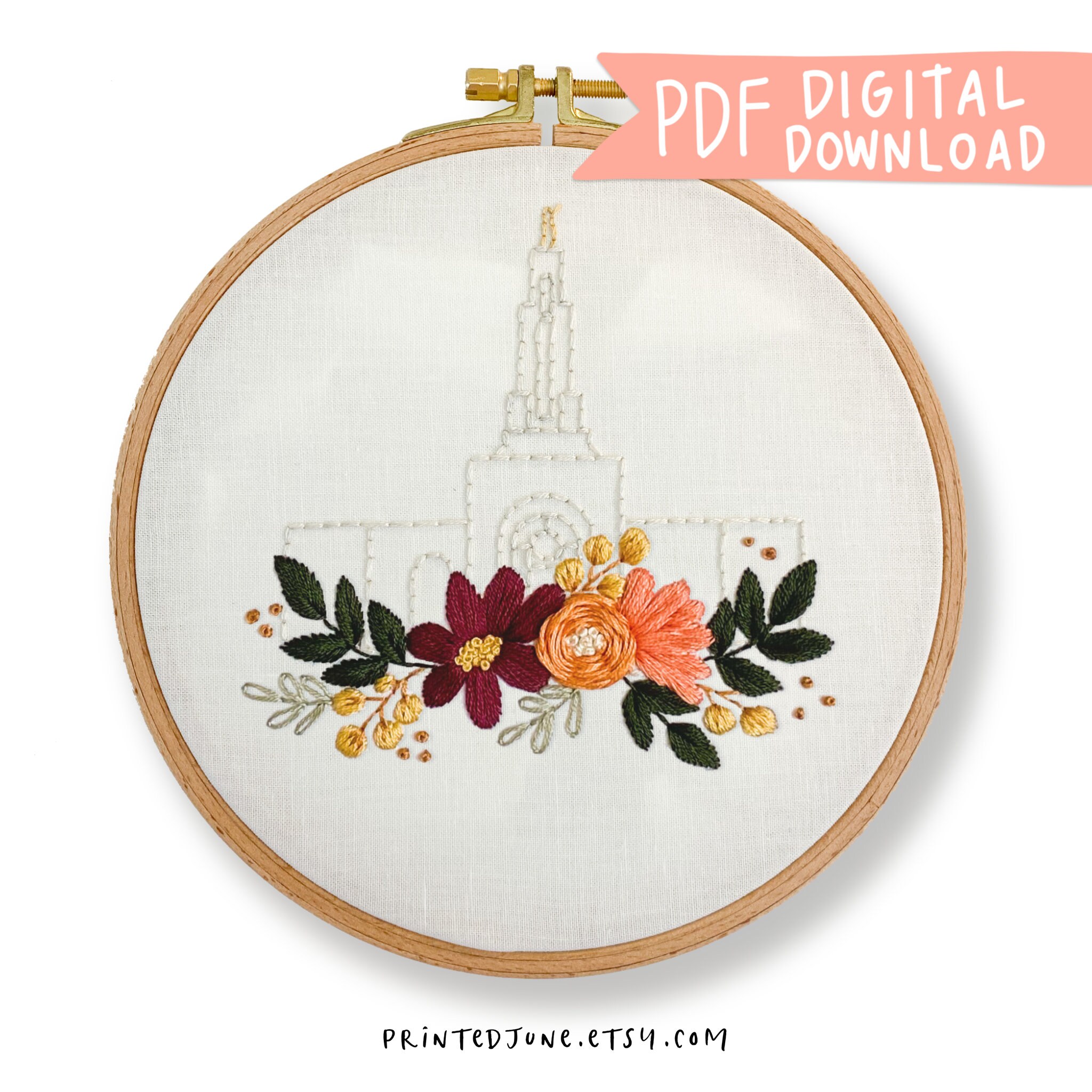 Redlands California LDS Temple Hand Embroidery Pattern, Digital Pattern ...