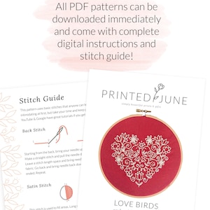 Love Birds Hand Embroidery Pattern - Digital PDF Pattern, Folk Art Hand ...