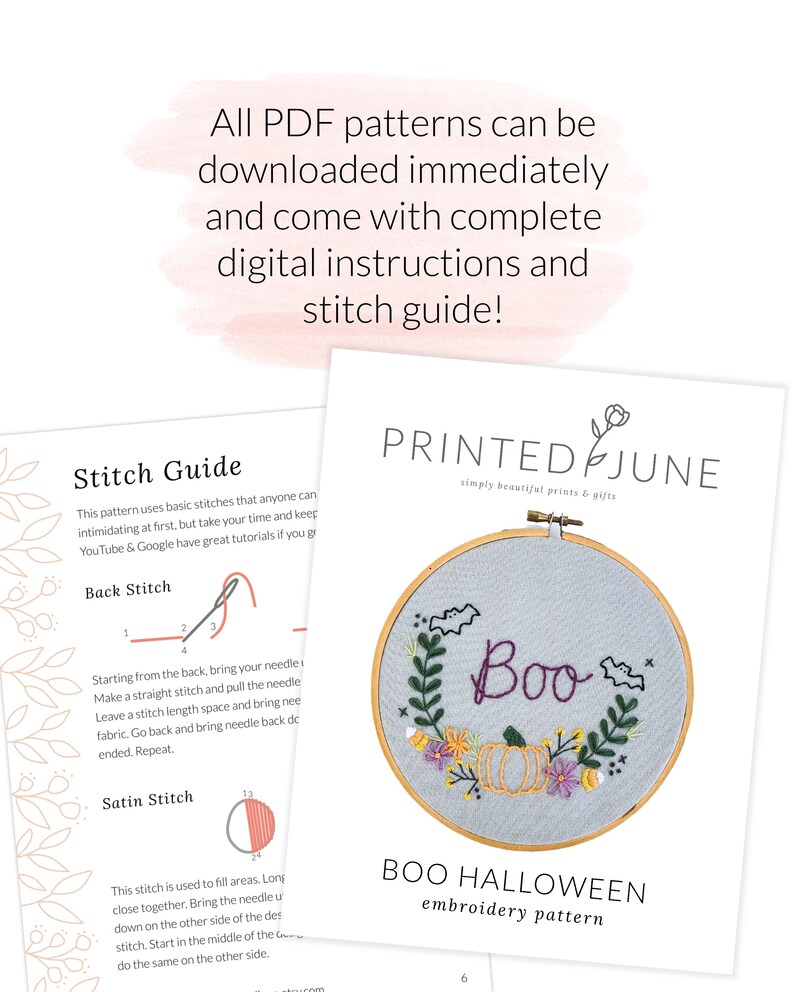 BOO Hand Embroidery Pattern Digital PDF Pattern - Etsy