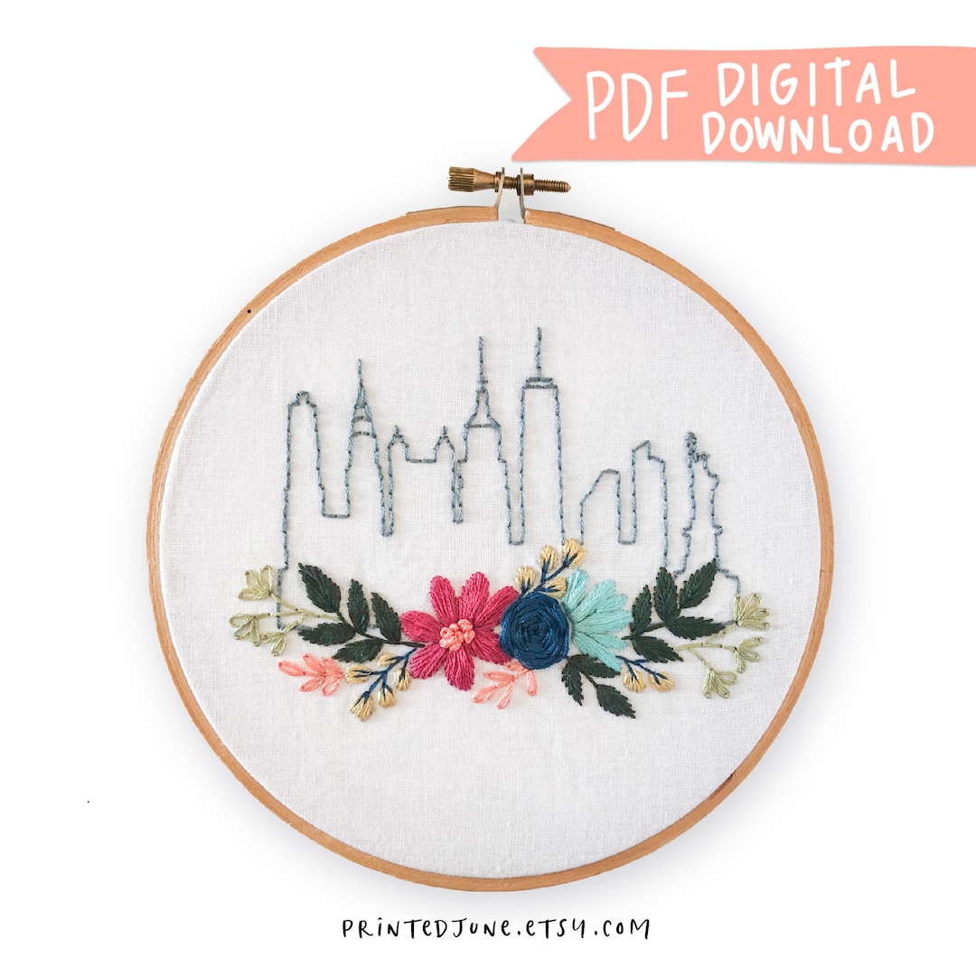 NYC Skyline Hand Embroidery Pattern - Digital PDF Pattern - New York ...