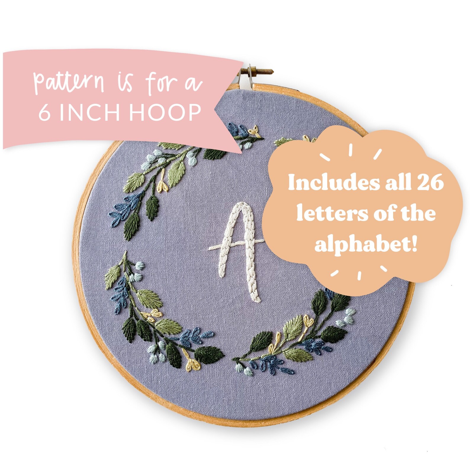Floral Initial Hand Embroidery Pattern - Digital PDF Pattern, Alphabet ...