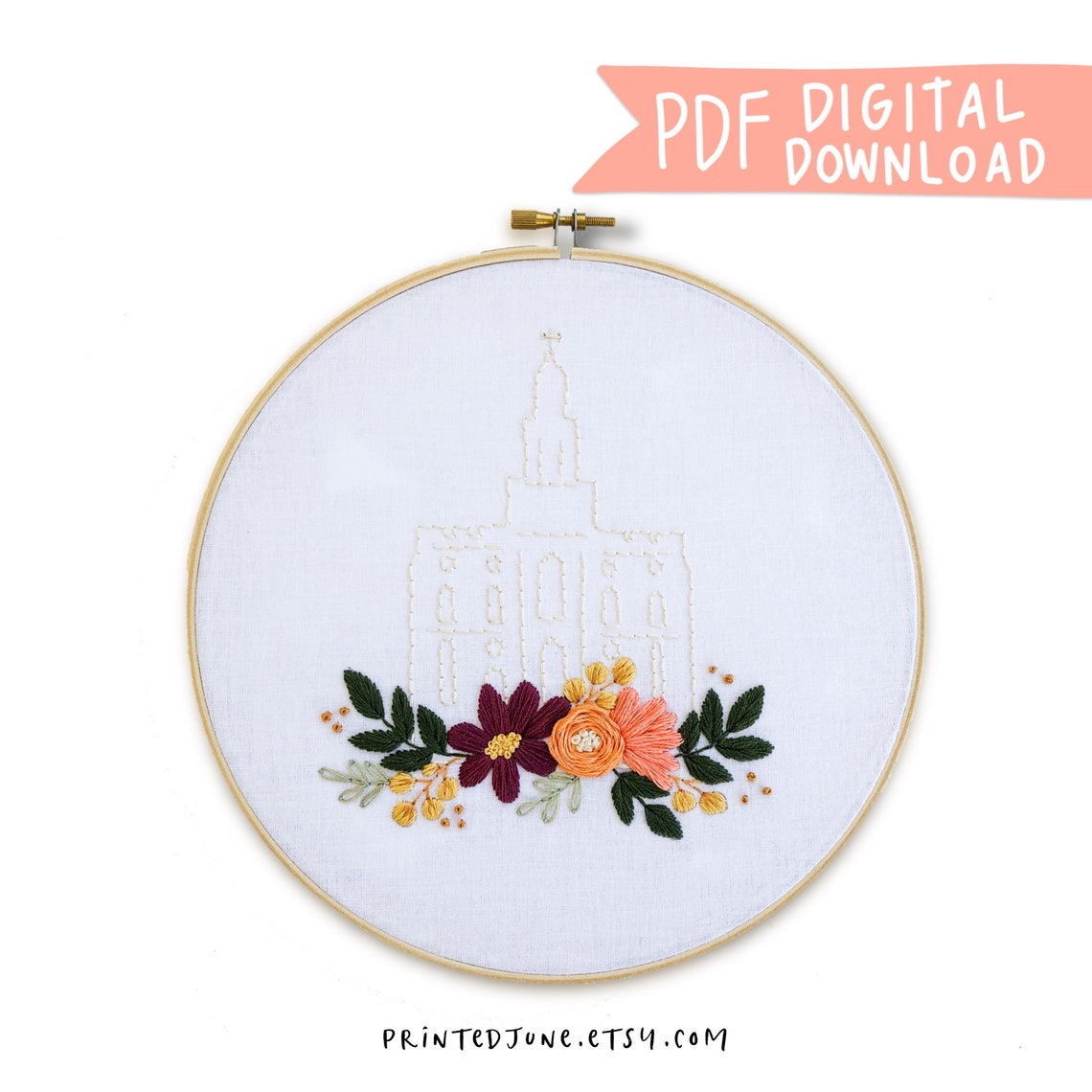 St George LDS Temple Hand Embroidery Pattern - Digital PDF Download ...