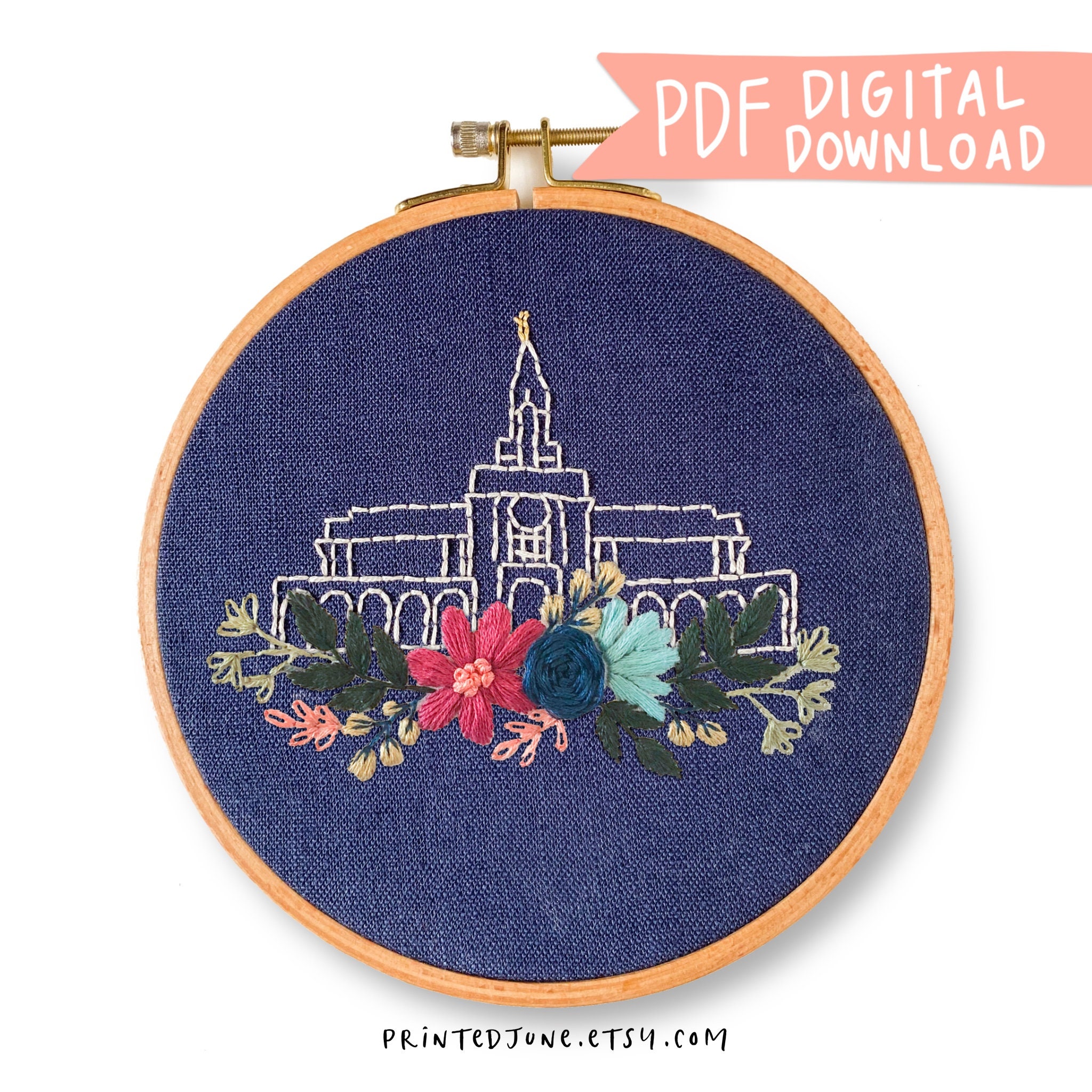 Bountiful Utah LDS Temple Hand Embroidery Pattern, Digital PDF Pattern ...